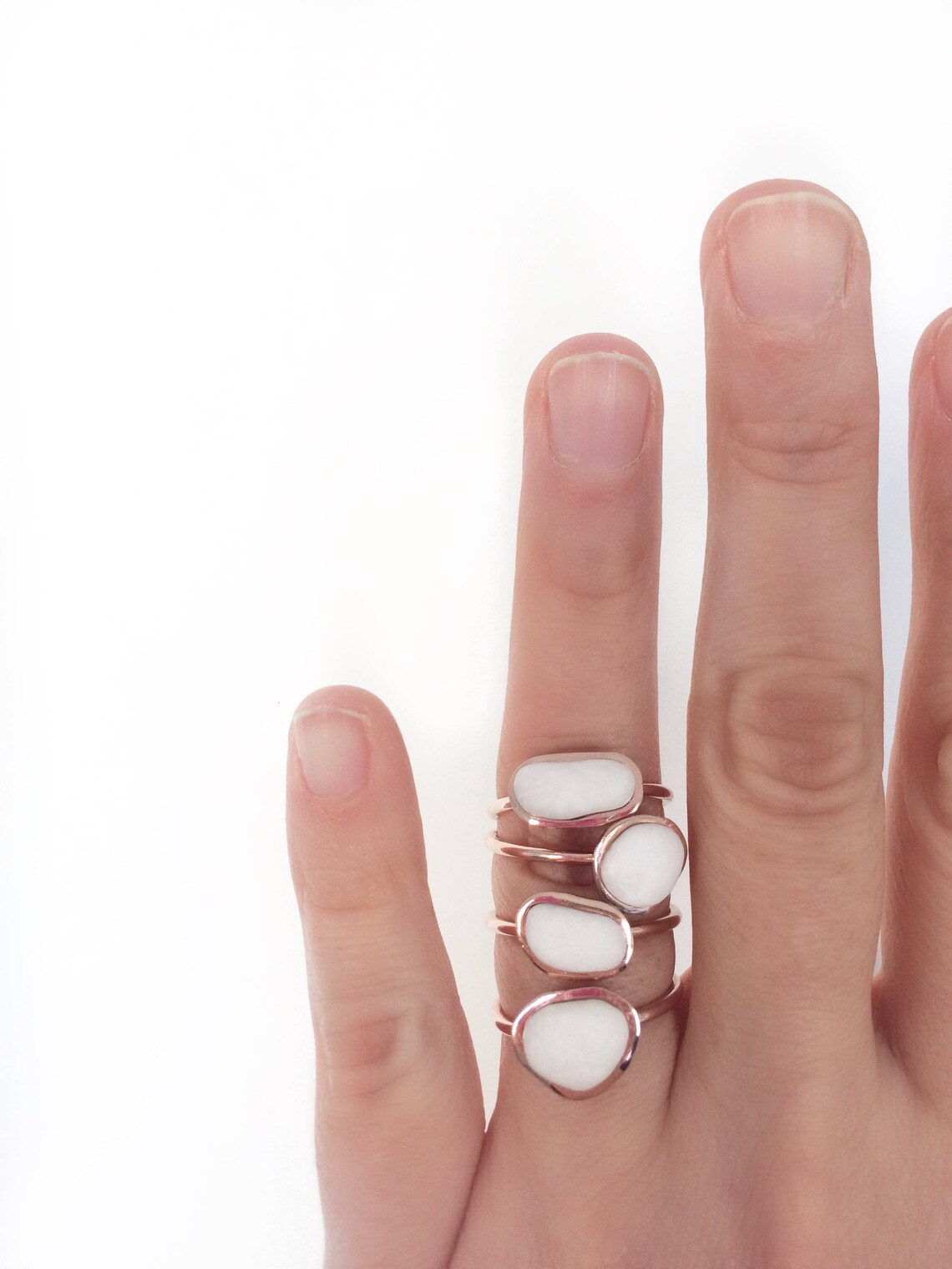 Rose Gold Vermeil White Pebble Ring marble Stone Ring OOAK - Etsy