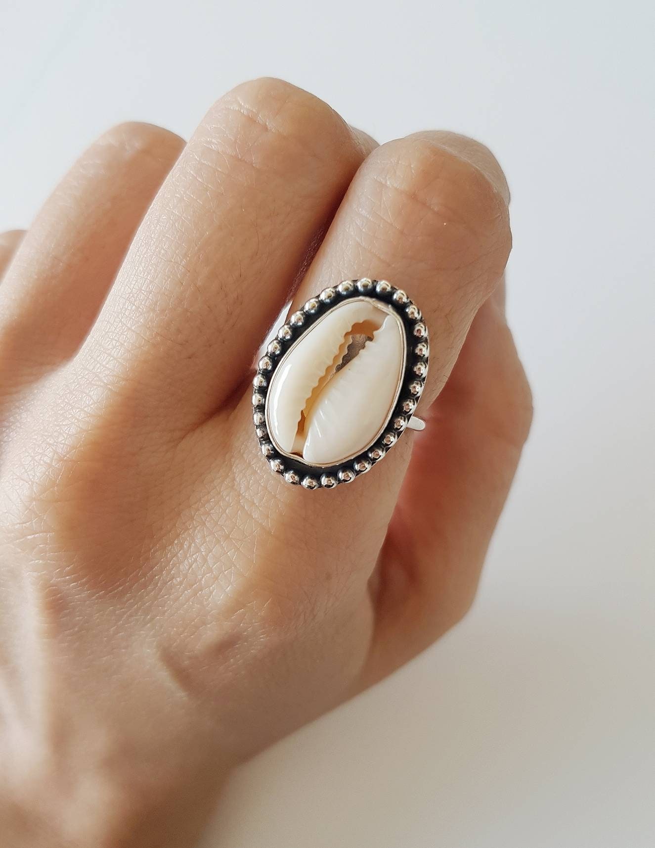 Sterling Silver Cowrie Shell Ring Sea Ring boho Ring | Etsy