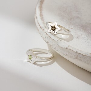 Sterling Silver Star Signet Ring , Shooting Star Ring With Natural ...