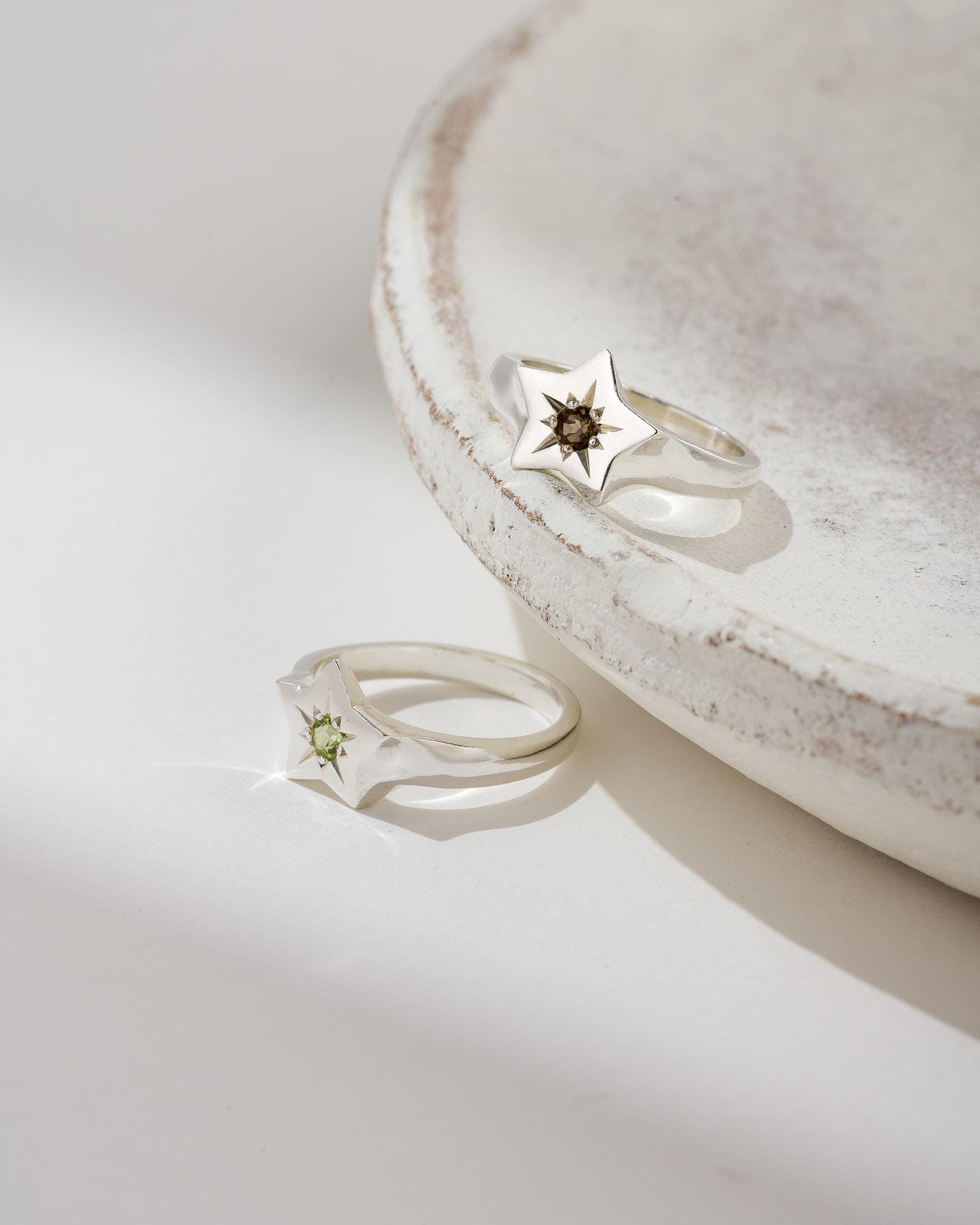 Sterling Silver Star Signet Ring , Shooting Star Ring With Natural ...