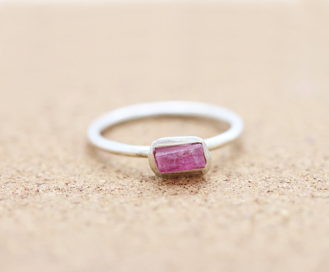 Sterling Silver Raw Pink Tourmaline Ring - Rough Gemstone Ring- Stacking Ring -boho Ring - Raw ...