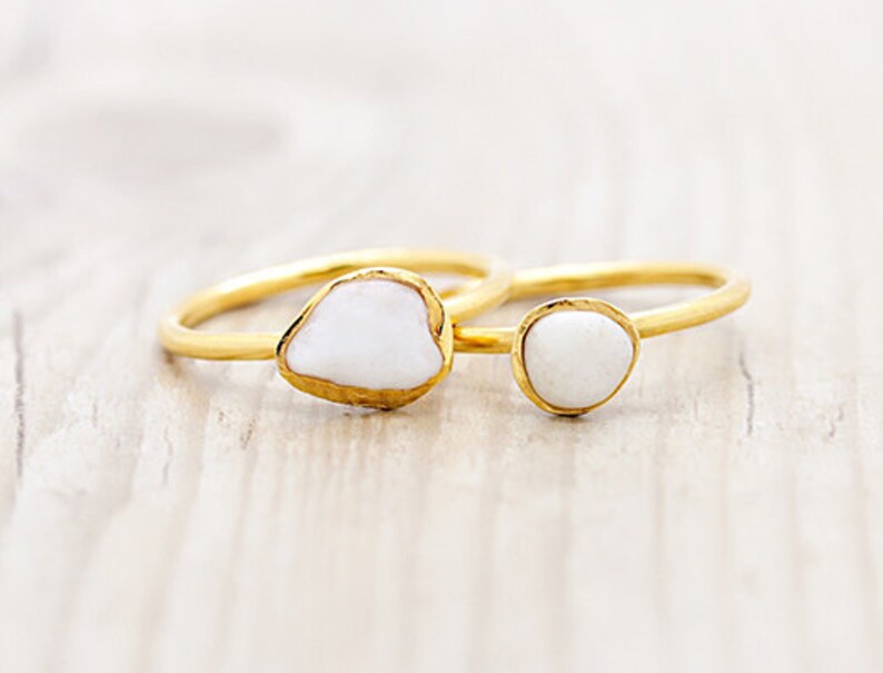 Rose Gold Vermeil White Pebble Ring marble Stone Ring OOAK - Etsy