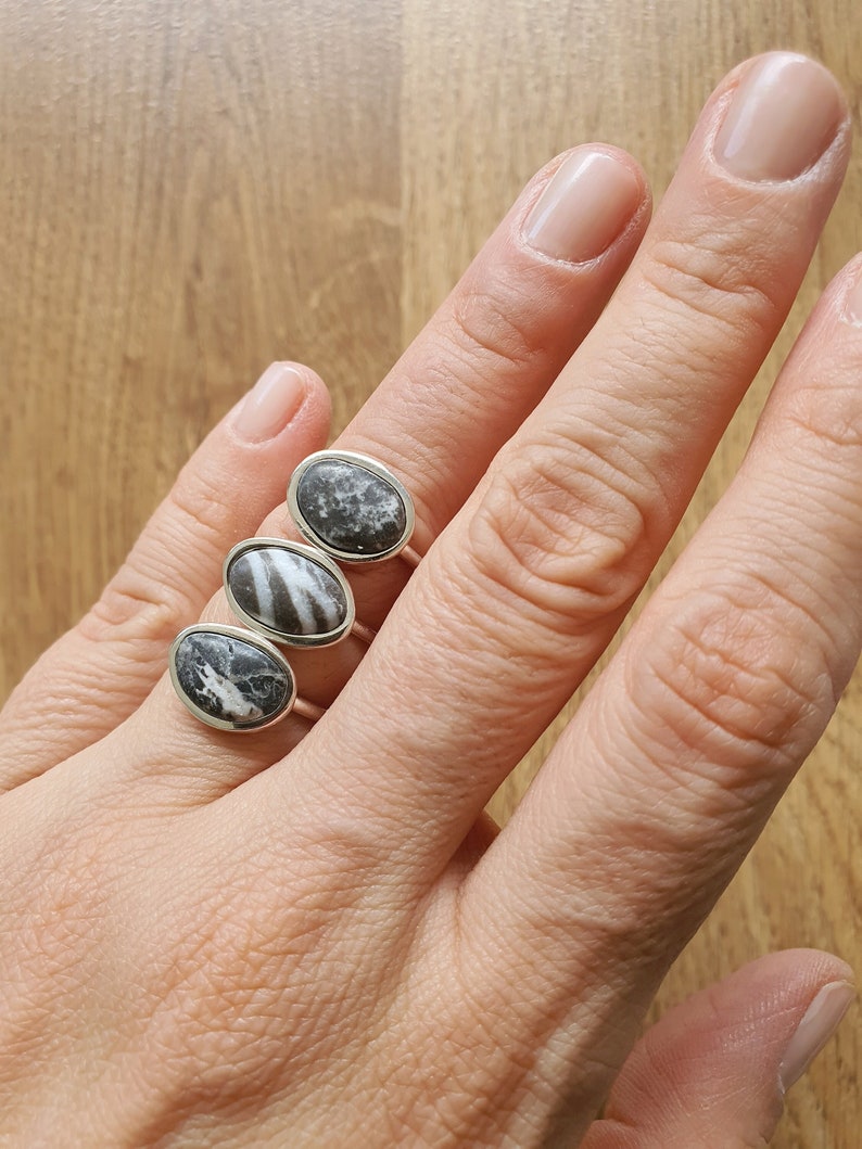 Black and White Beach Pebble Rings Sterling Silver Ring - Etsy