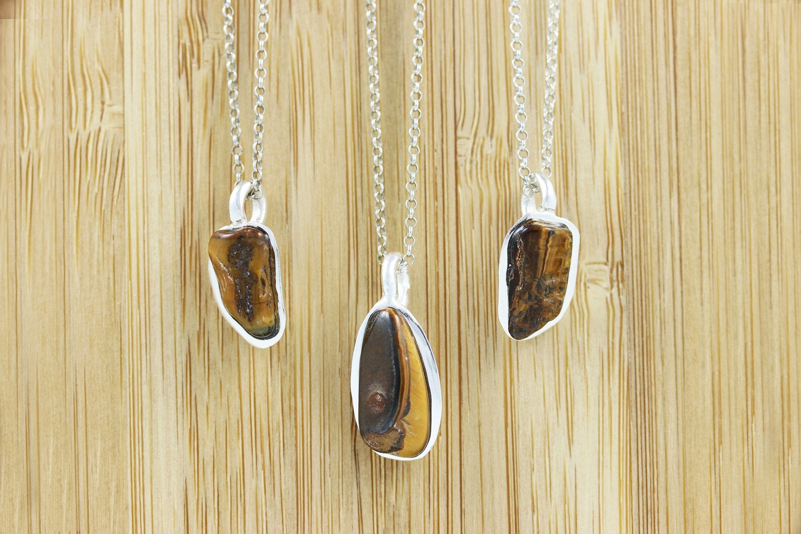 Tiger's Eye Pendant Necklace silver Pendant Rough - Etsy