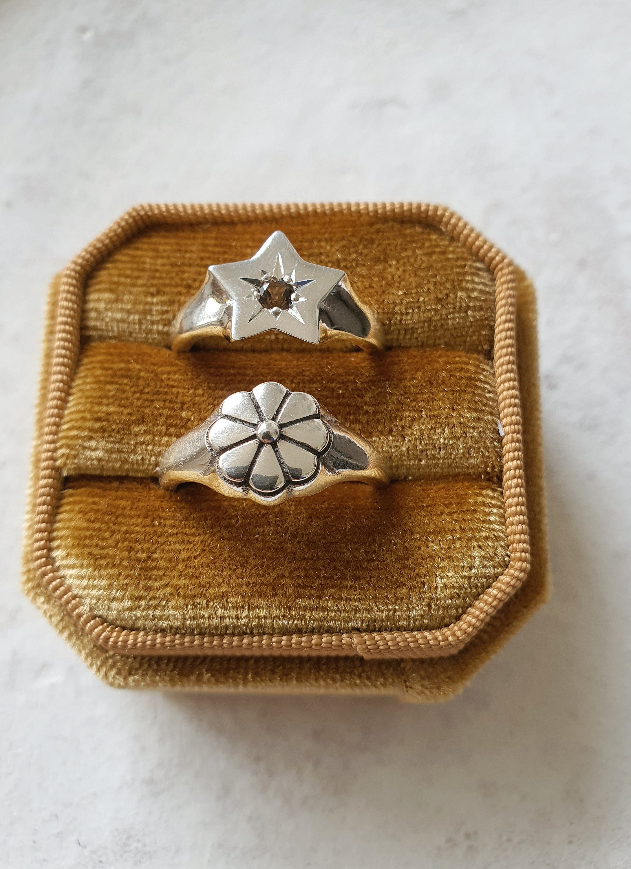 Sterling Silver Star Signet Ring , Shooting Star Ring With Natural ...