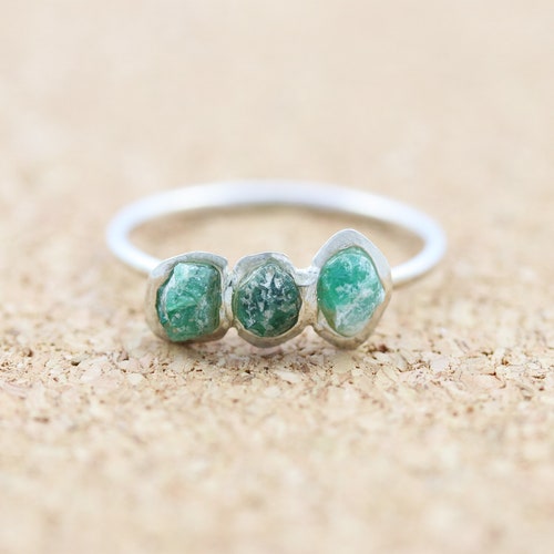 Raw Emerald Ring silver Gemstone Ring rough Stone Stacking - Etsy