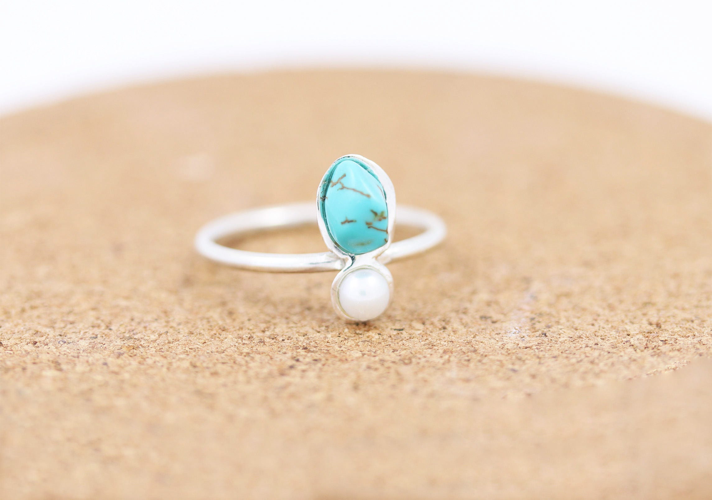 Sterling Silver Turquoise and Pearl Ring | Raw Turquoise |boho ...