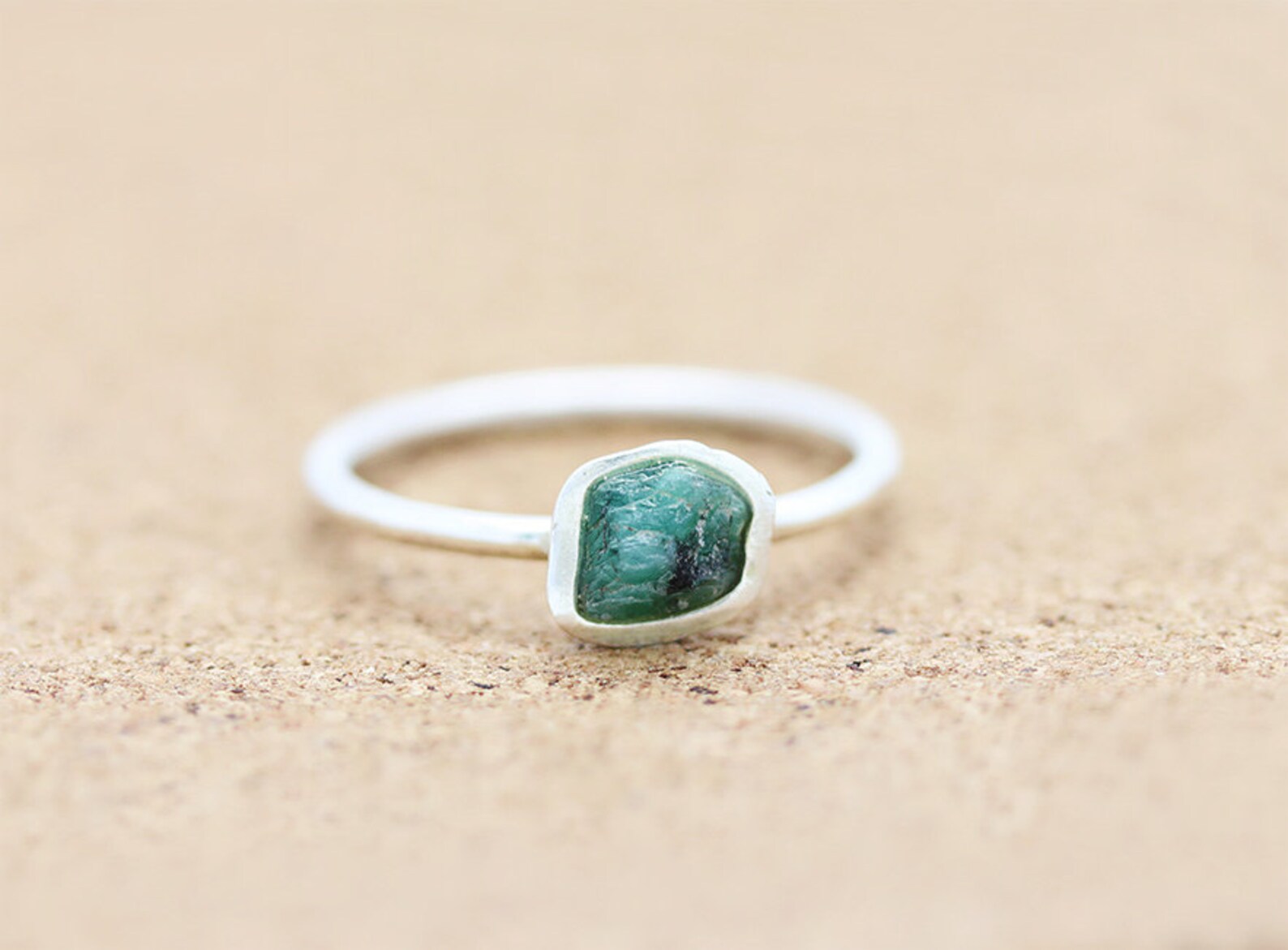 Raw Sterling Silver Emerald Ring |gemstone Ring |rough Stone Stacking ...