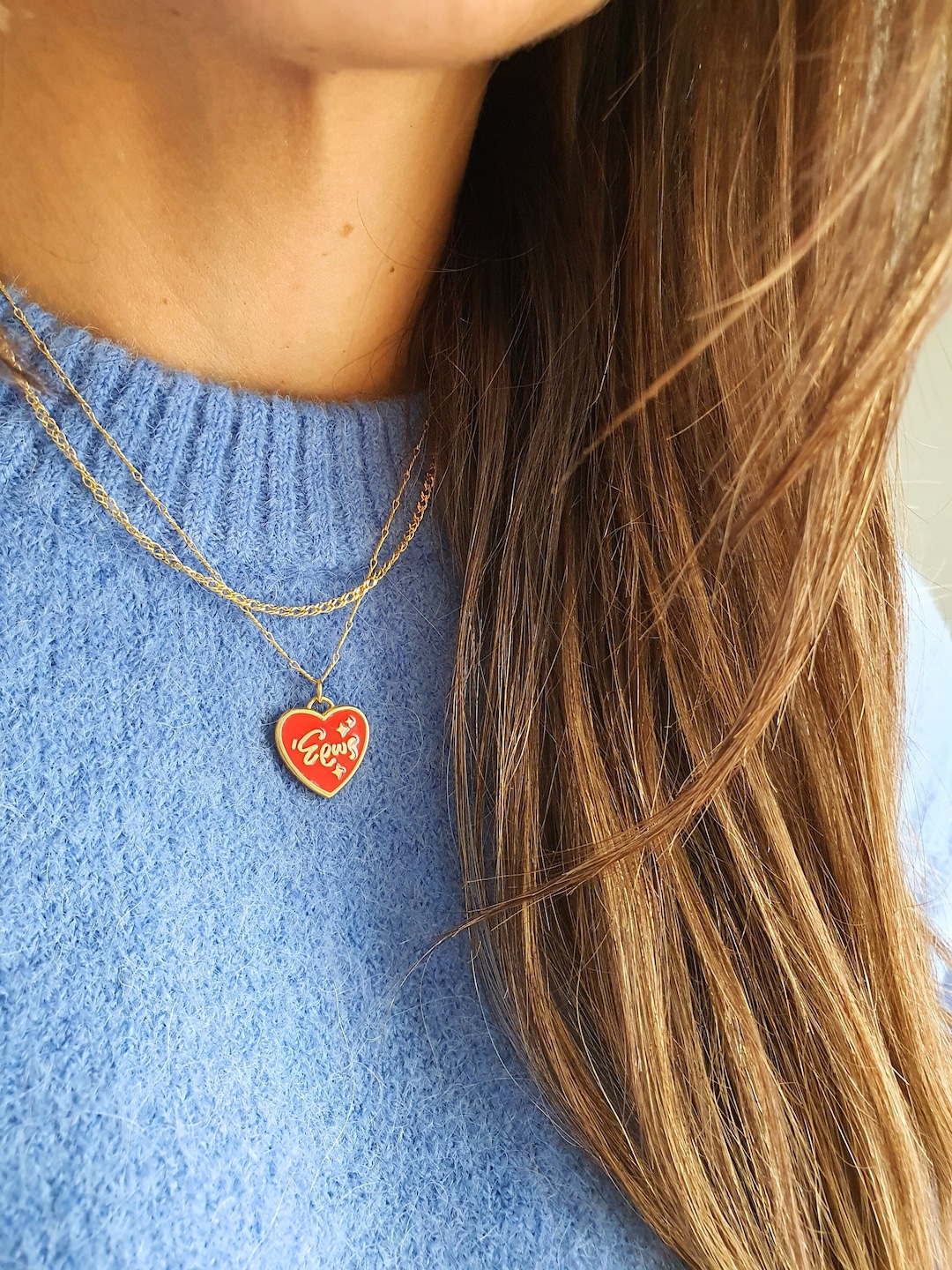 Gold Vermeil Eros Heart Charm Necklace | Love Pendant Necklace | Red Enamel | Vintage Inspired ...