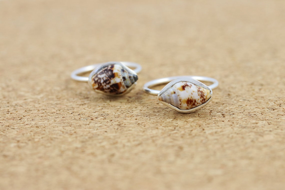 Sterling Silver Natural Sea Shell Ring bohemian Ring boho - Etsy