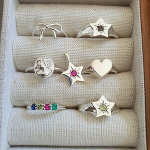 Sterling Silver Star Signet Ring , Shooting Star Ring With Natural ...