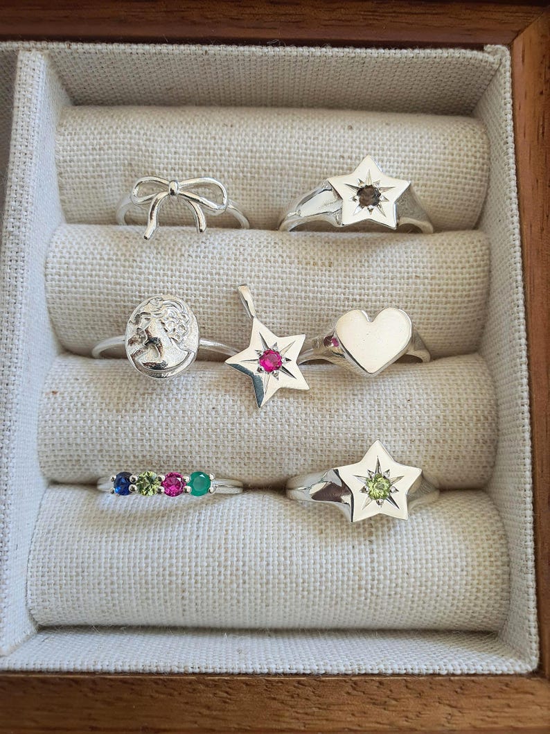 Sterling Silver Star Signet Ring , Shooting Star Ring With Natural ...