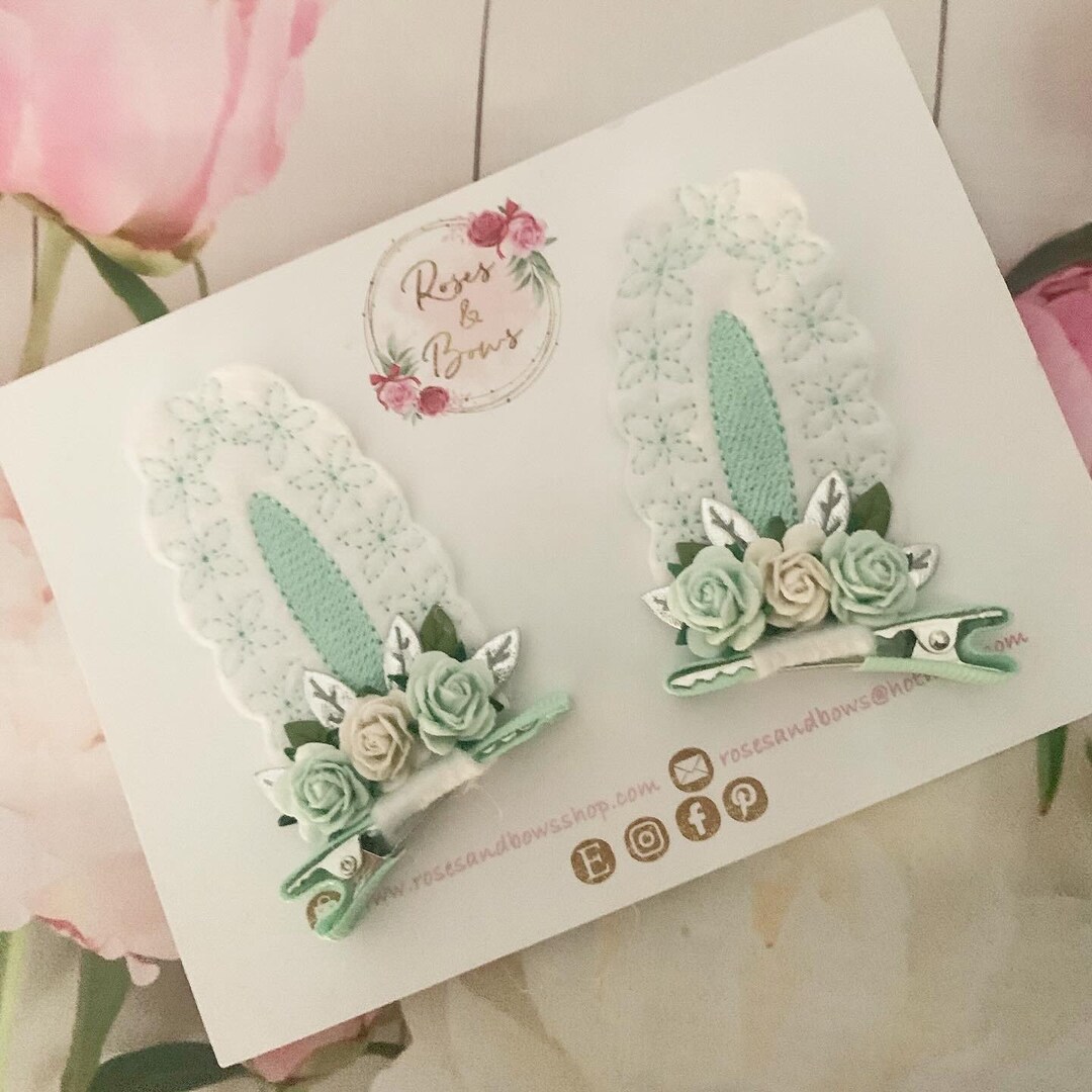 Bunny Ears - Mint Green Bunny Rabbit Stand up Ears Clips - Easter Bunny ...