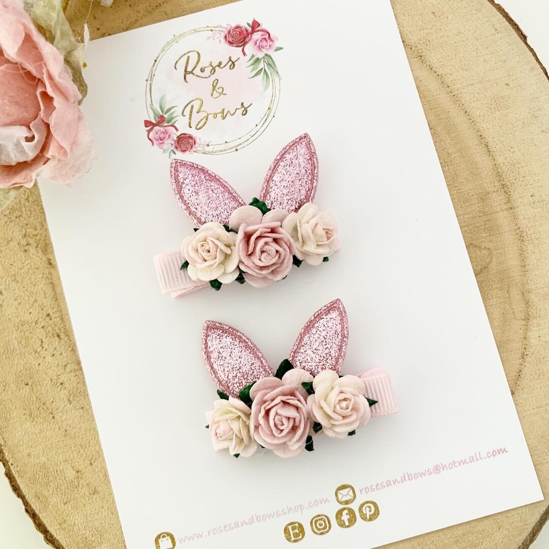 Bunny Rabbit Ear Hair Clip - Easter Bunny Hair Clip - Pink and White ...
