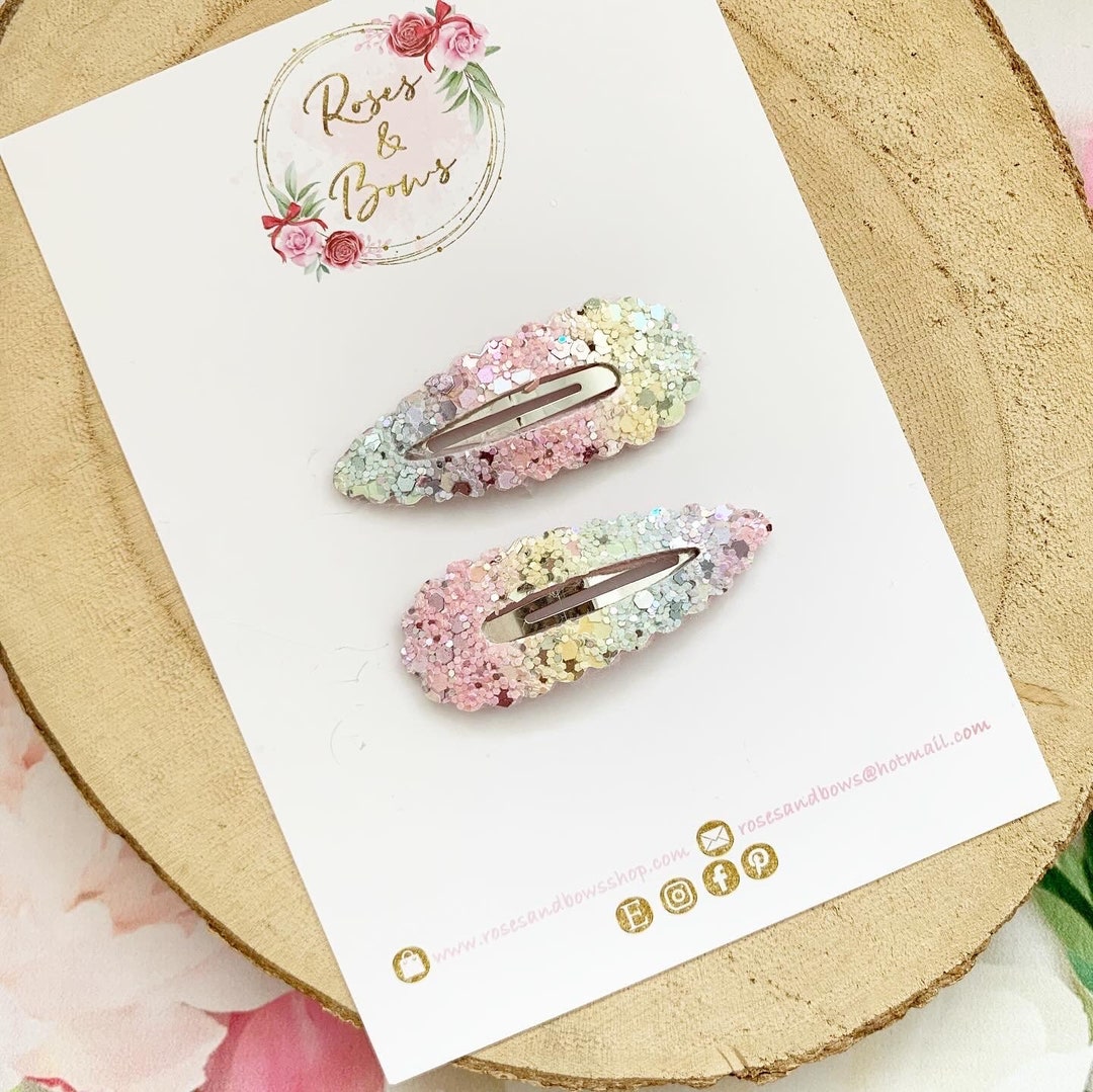 Rainbow Snap Clip Set - Pair of Snap Clips - Hair Clips - Glitter Hair ...