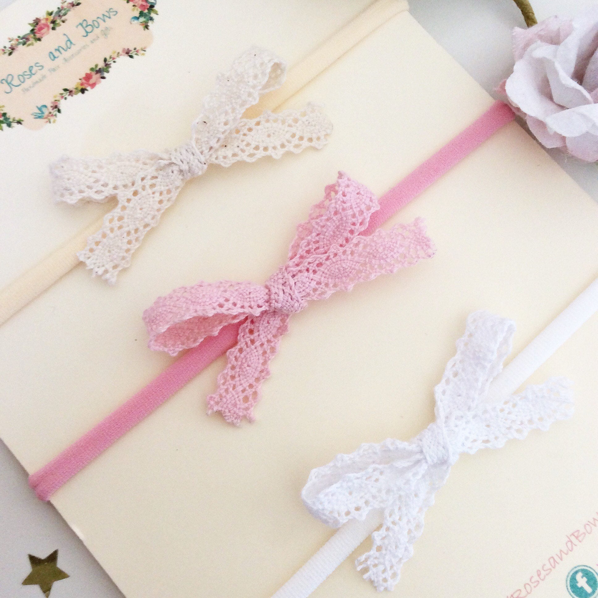 Lace Crochet Small Hand Tied Bow Hand Tied Floral Bow Lace | Etsy