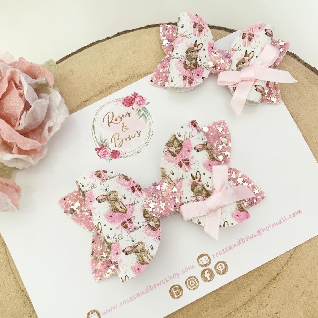 Pink Easter Bunny Glitter Bow Headband Sparkly Bow - Bunny Headband ...