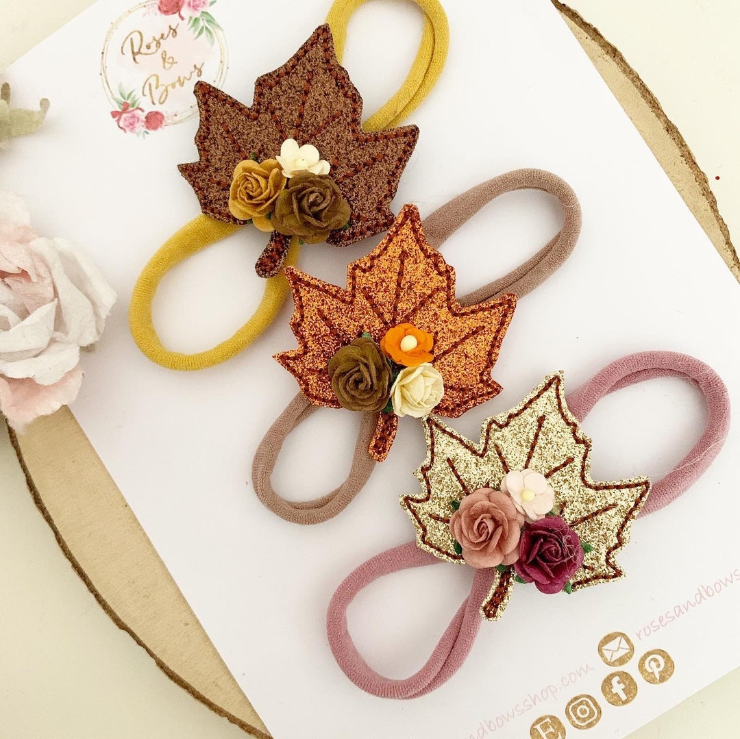 Glitter Leaf Headband, Fall Leaf Hair Clip - Stretch Baby Headband ...