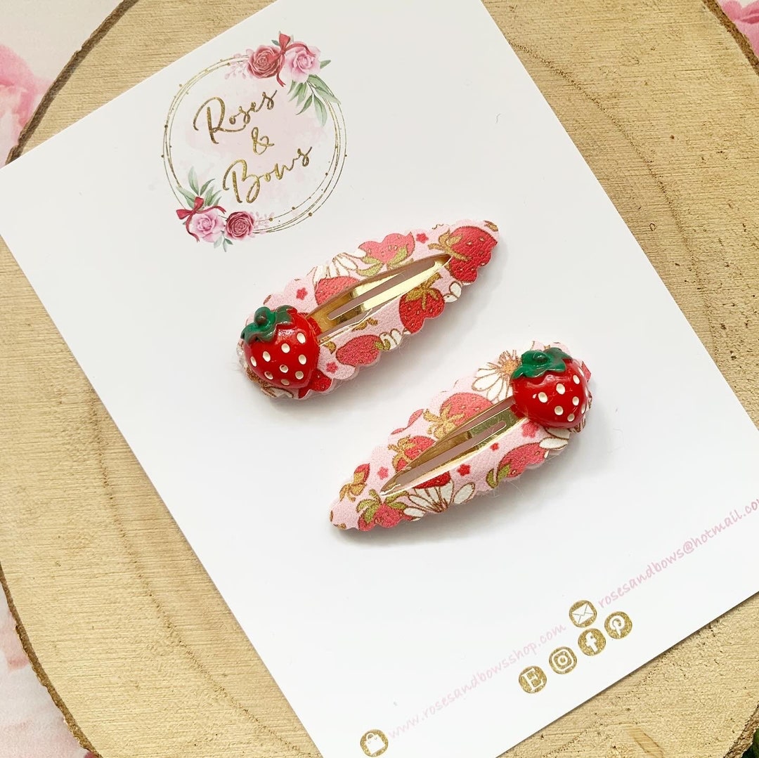Strawberry Hair Clips - Strawberry Snap Set - Hair Clips - Scalloped ...