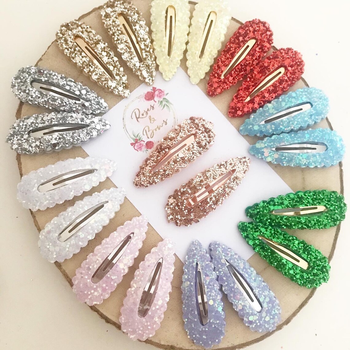Glitter Scalloped Snap Clip Set - Pair of Snap Clips - Sparkly Hair ...