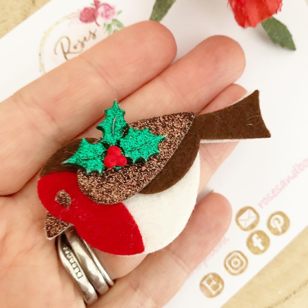 Christmas Robin Clip, Stretch Headband. Alice Band or Brooch. Girl ...
