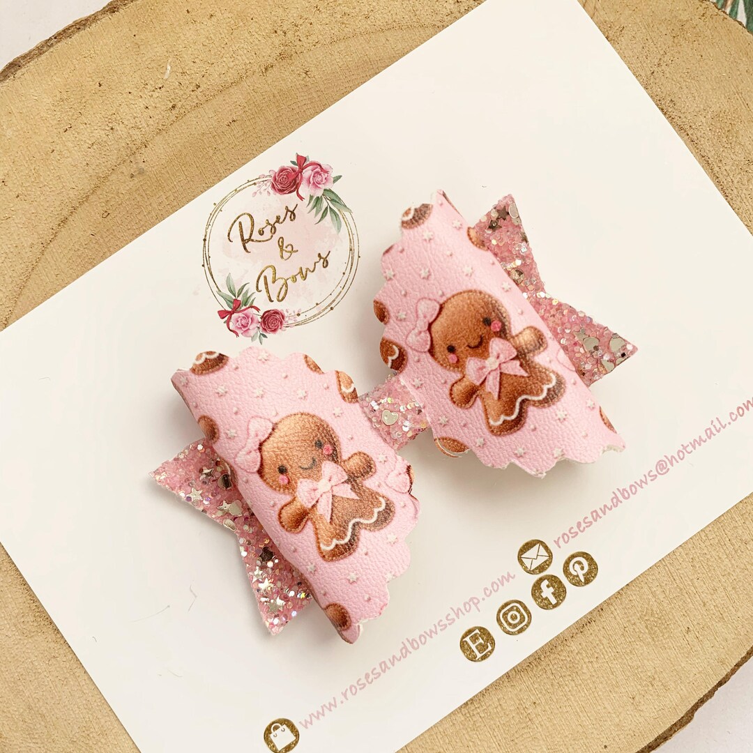 Pink Gingerbread Hair Bow - Christmas Glitter Hair Bow- Christmas ...