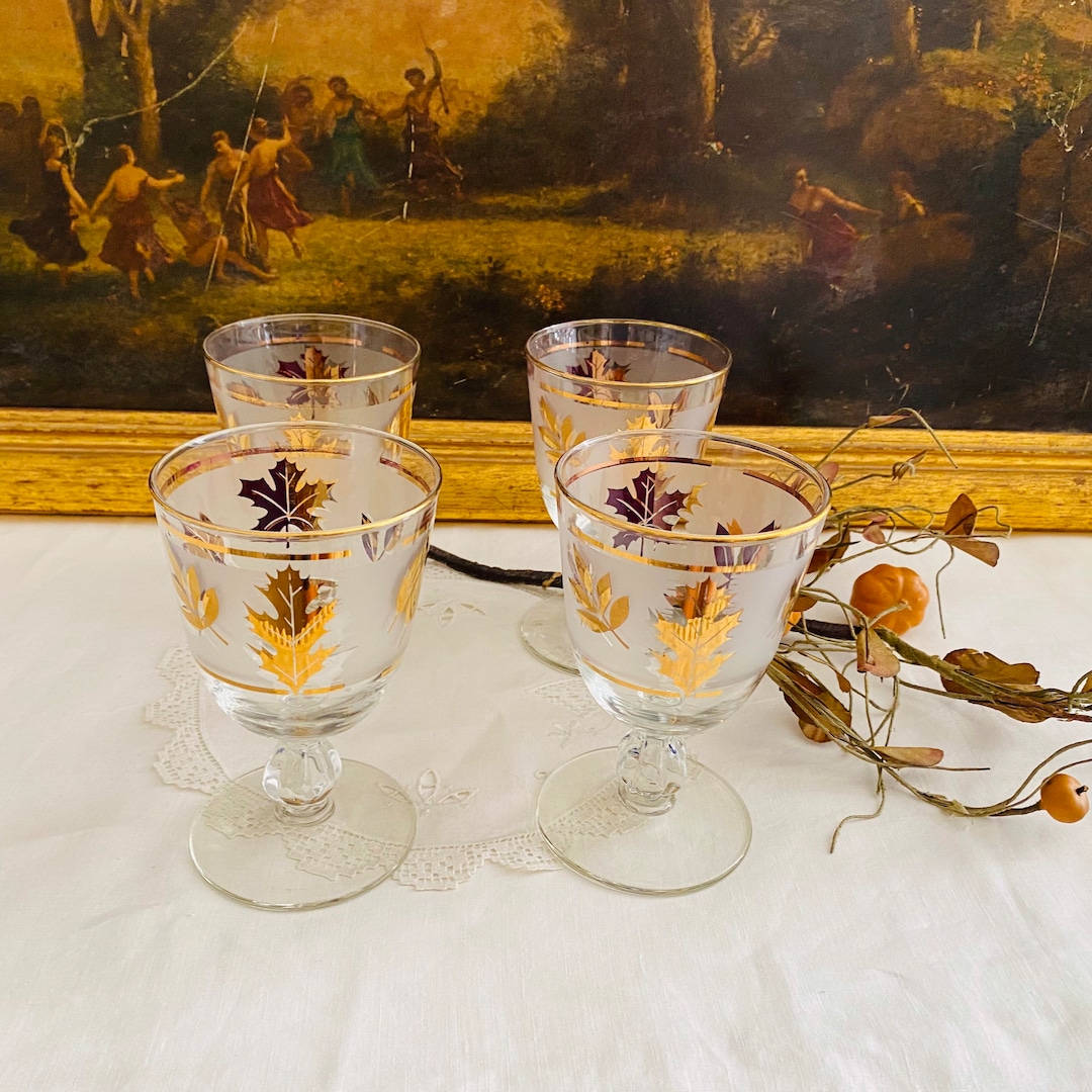 Vintage Gold Leaf Cocktail Glasses Set of 4 Holiday Glassware - Etsy
