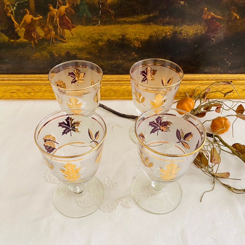 Vintage Gold Leaf Cocktail Glasses Set of 4 Holiday Glassware - Etsy