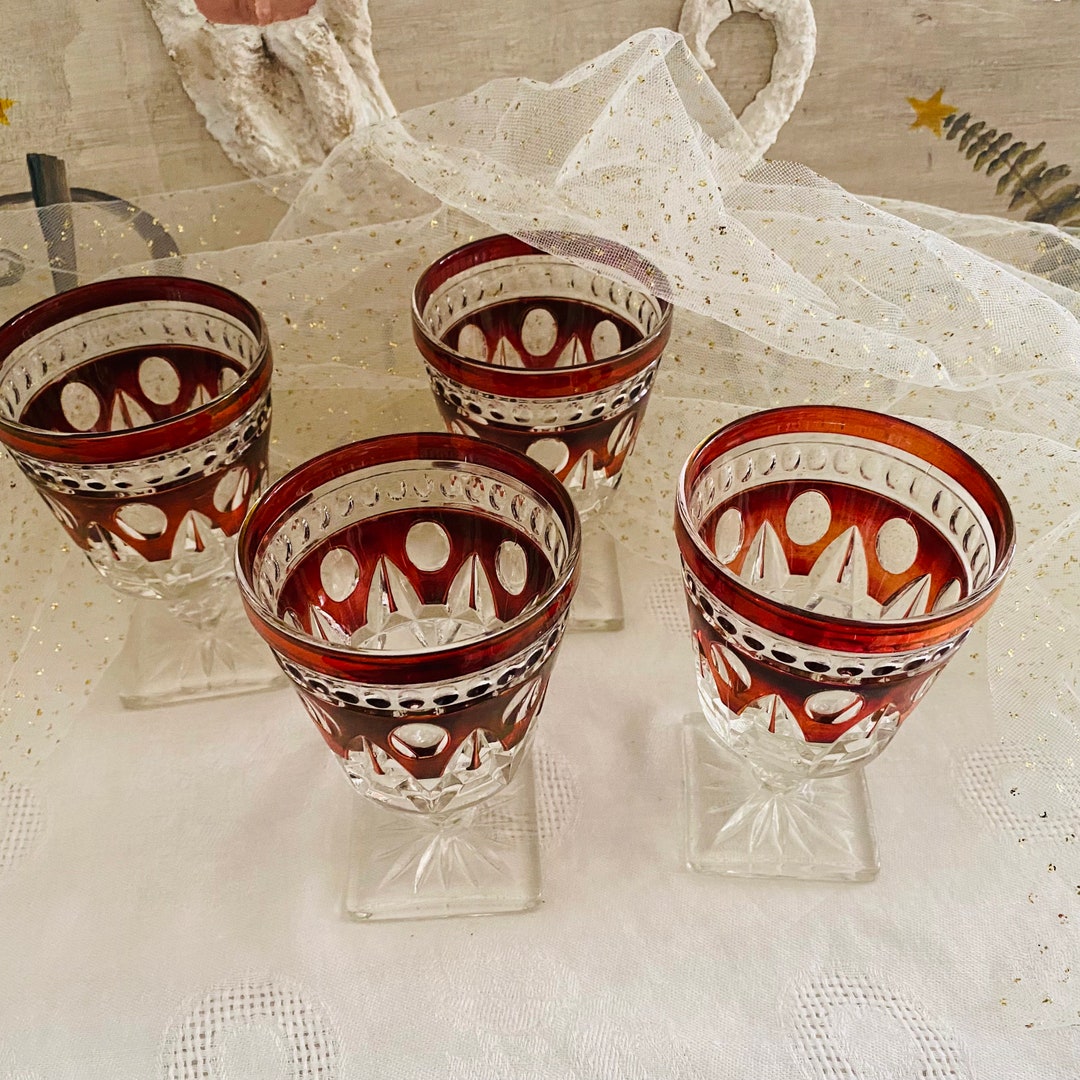 Vintage Ruby Thumbprint Glass Goblets Set of 4 - Etsy