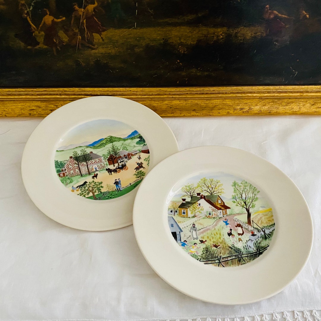 Salevintage Set of 2 Grandma Moses Atlas China Porcelain Dinner Plates ...