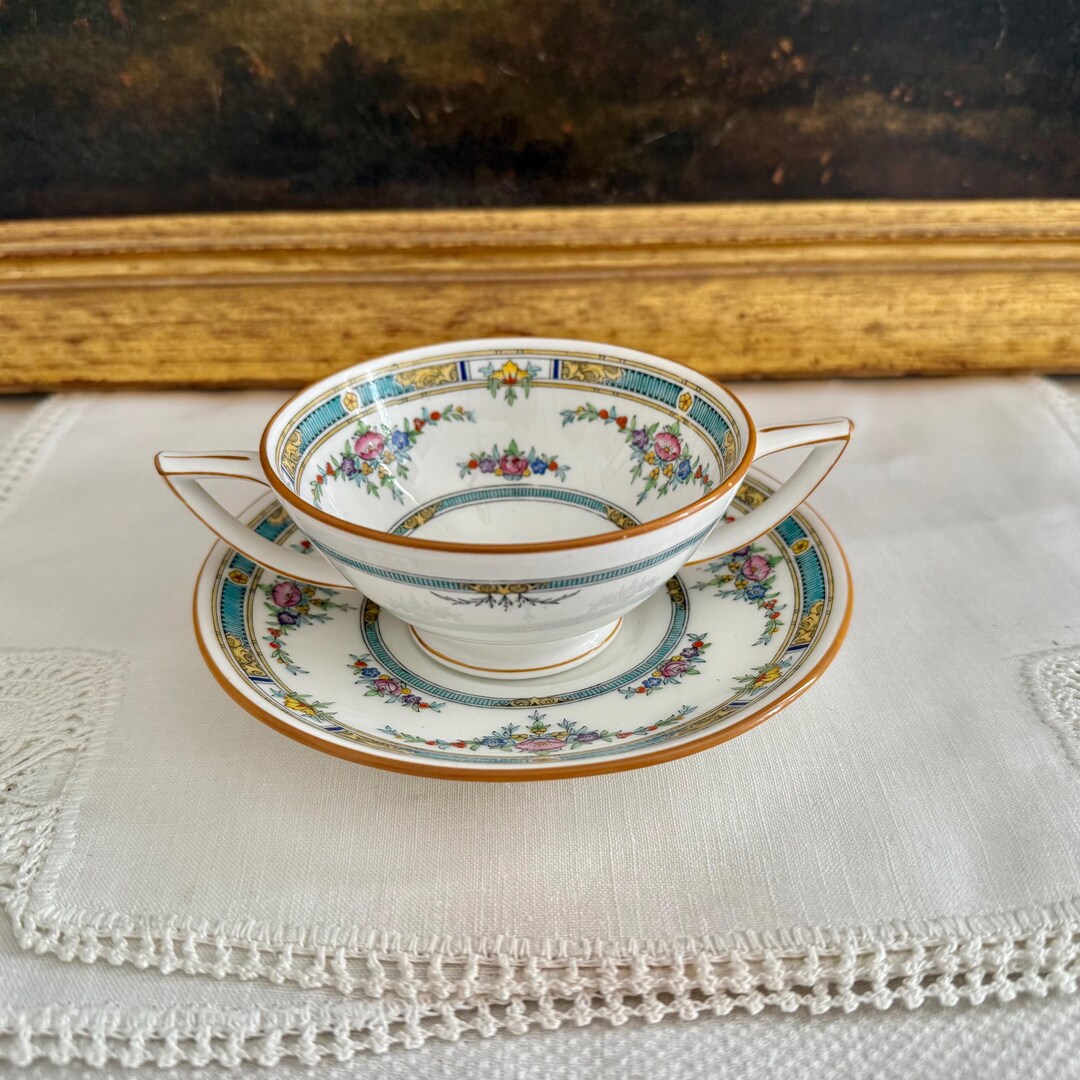 Antique Minton Princess Porcelain Bouillon Cup Set Double Handle Yellow ...