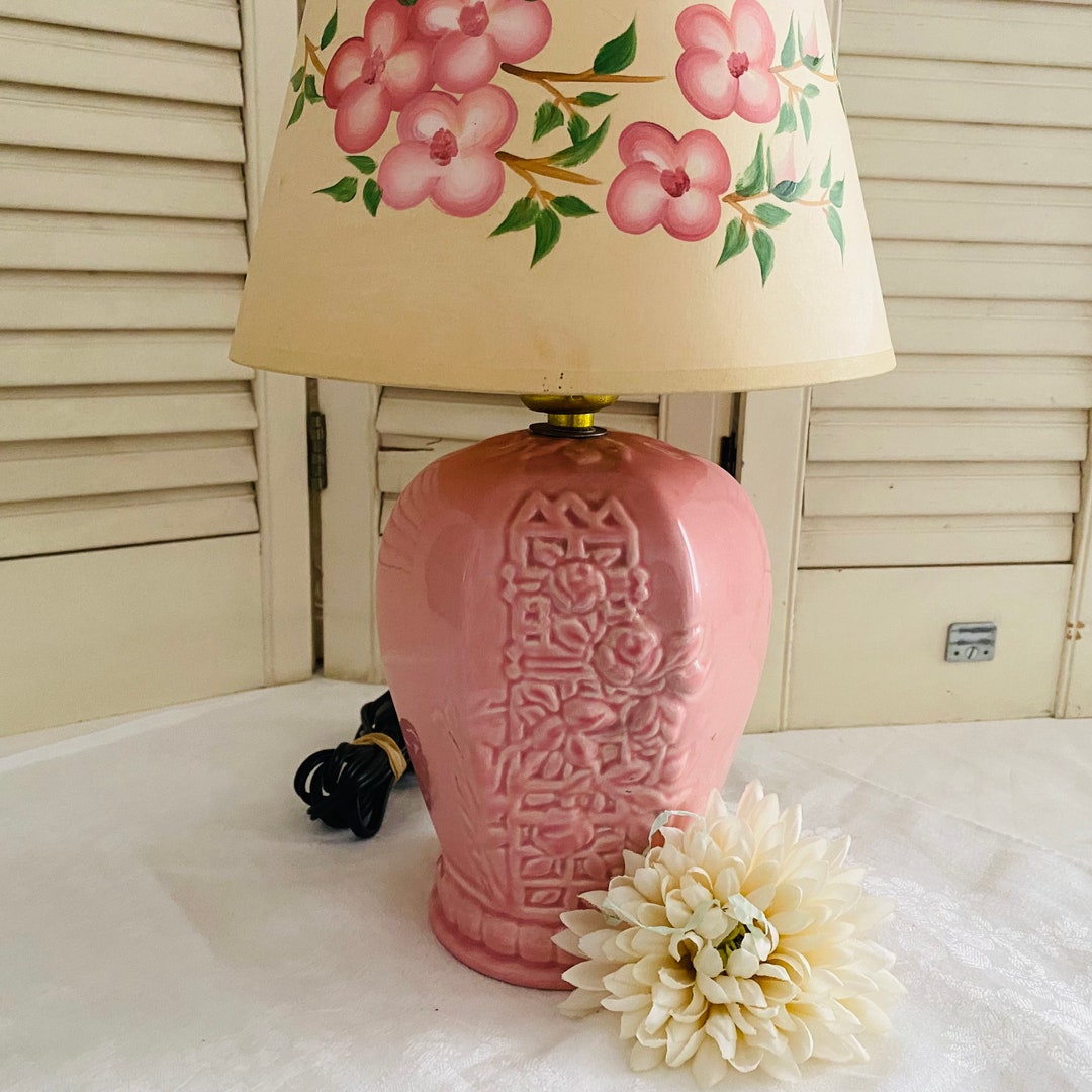 Vintage Disney Pink Ceramic Lamp W/floral Shade - Etsy