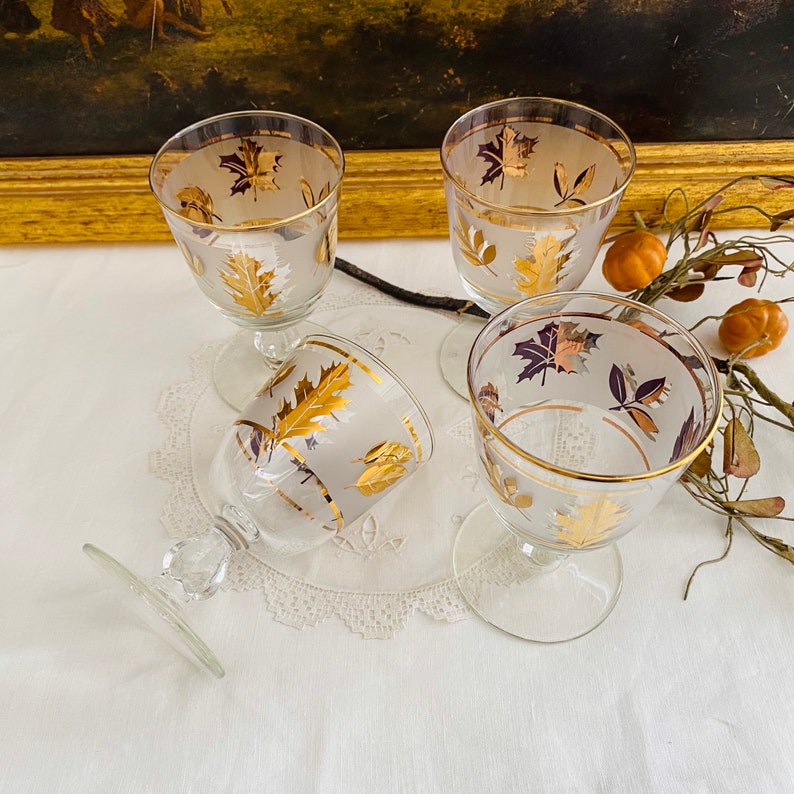 Vintage Gold Leaf Cocktail Glasses Set of 4 Holiday Glassware - Etsy