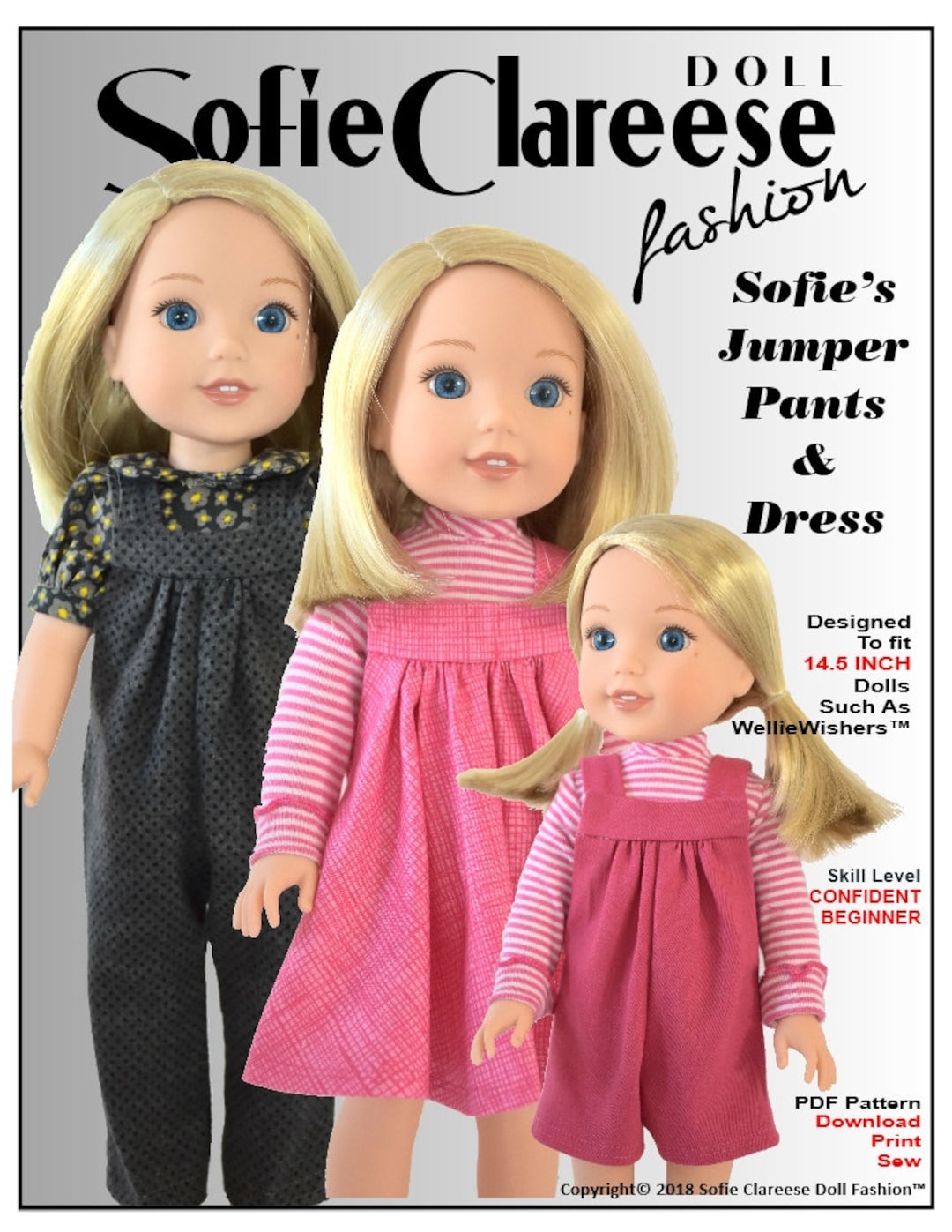 14.5 Inch Doll Clothes Pattern- Overall Pants & Jumper Dress-digital ...