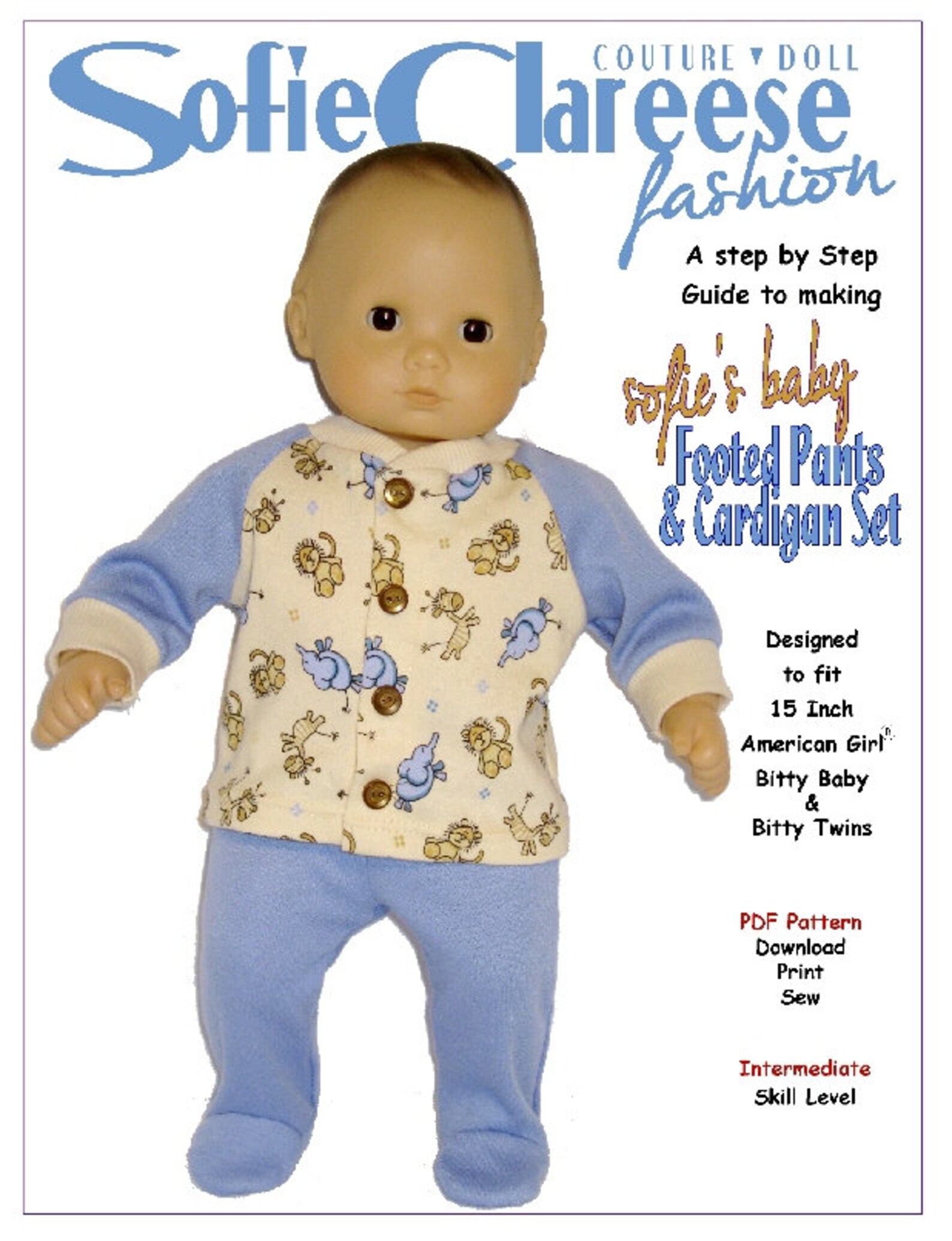 15 Inch Baby Doll Clothes Pattern – Sofie’s Cardigan Top & Footed Pants ...