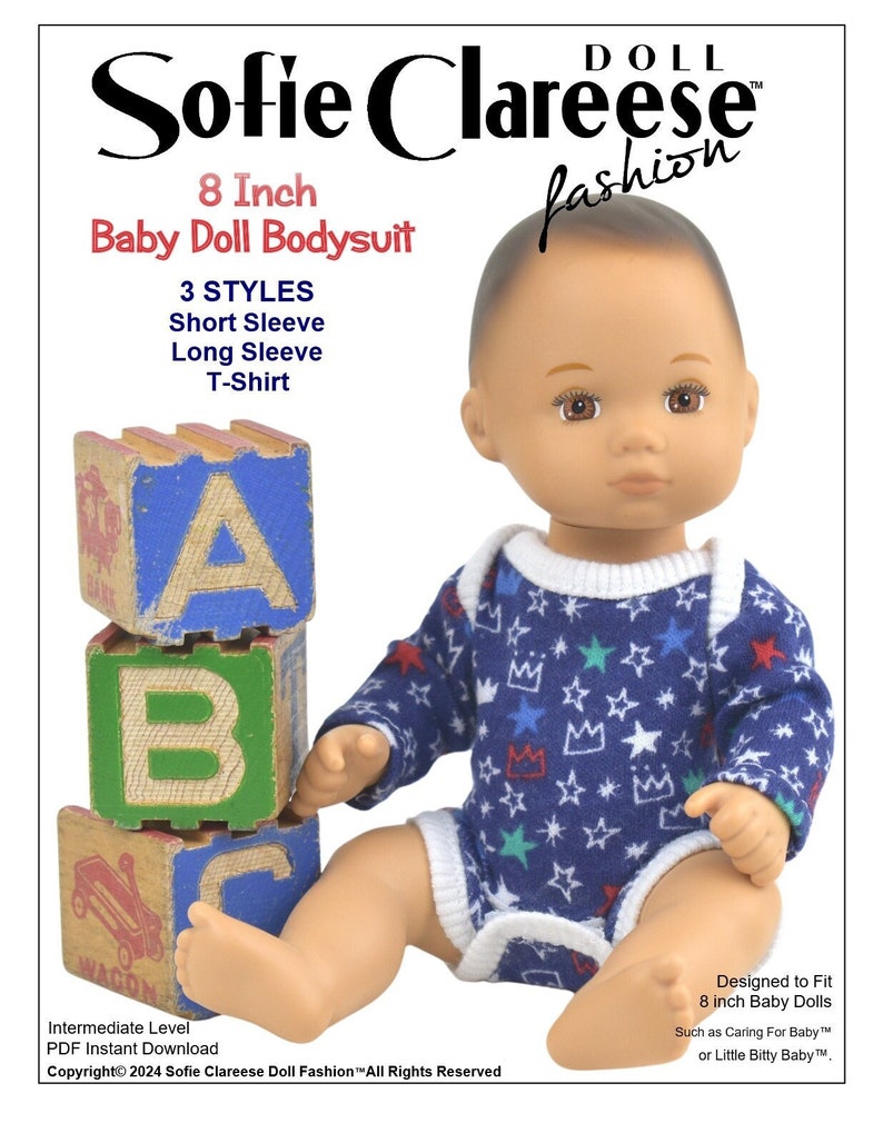 8 Inch Baby Doll Bodysuit Pattern-realistic Envelope Neck-designed to ...