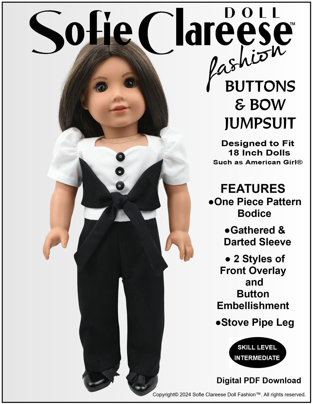 18 Inch Doll Clothes Pattern Dressy Holiday 'buttons & Bow Jumpsuit ...