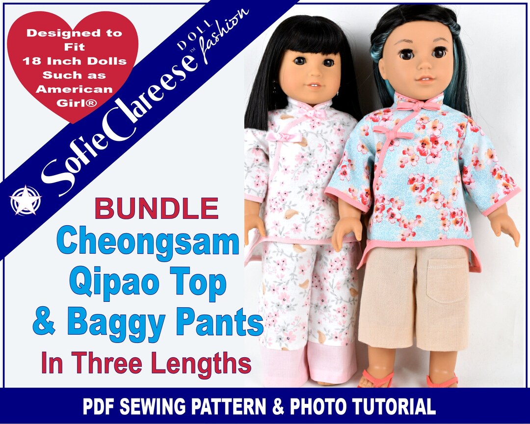 Cheongsam Qipao Top and Three Style Baggy Pant Bundle Sewing Patterns ...