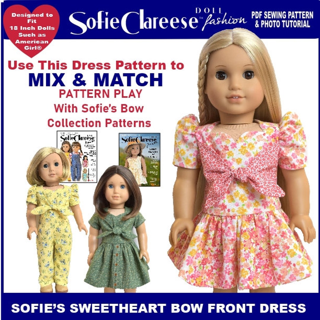18 Inch Doll Clothes Pattern-sofie's Sweetheart Bow Front Dress-digital ...