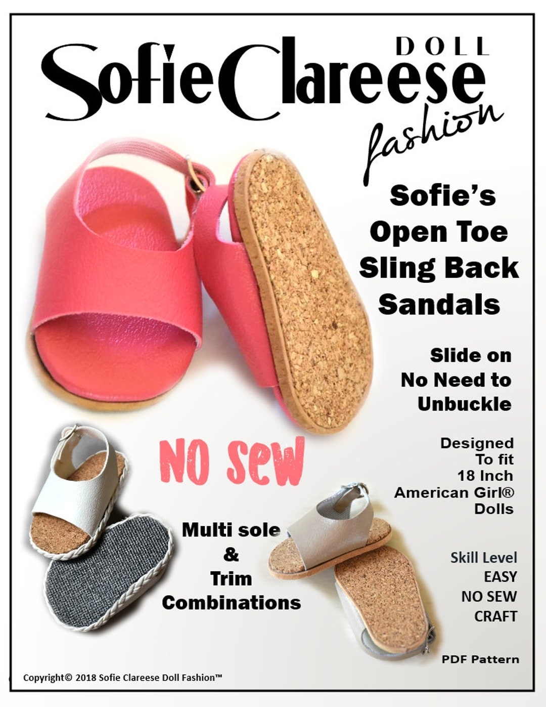 18 Inch Doll Shoe Pattern-sofie's Open Toe Sandal Digital PDF by Sofie ...