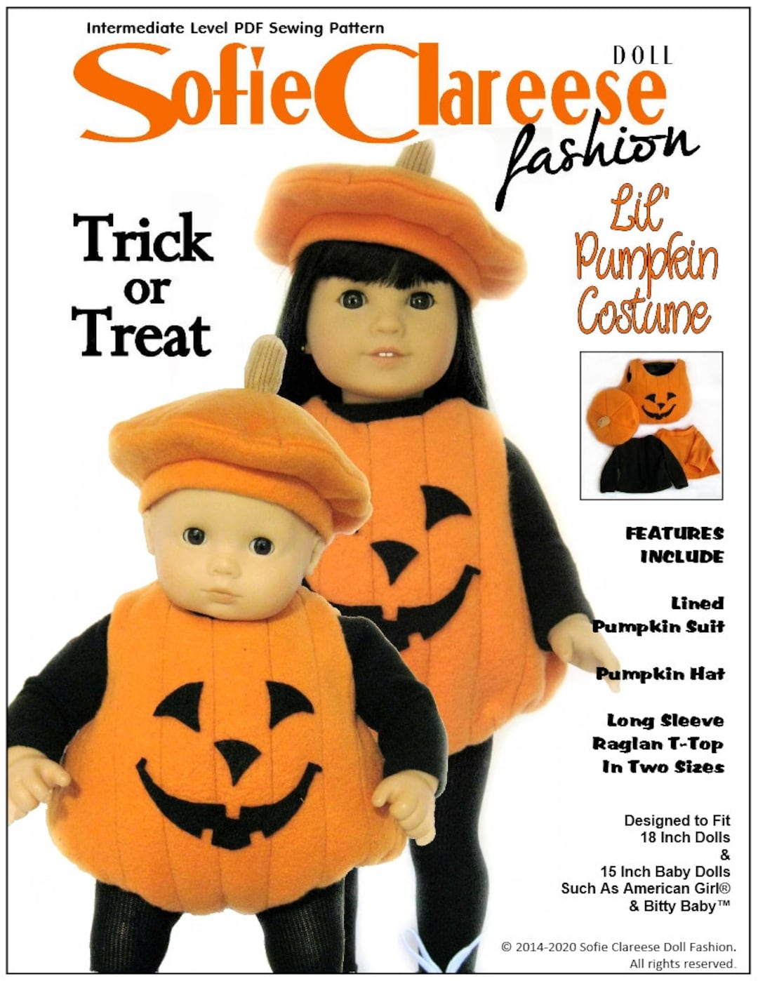 18 & 15 Inch Doll Clothes Pattern-lil Pumpkin Costume Bundle-digital ...