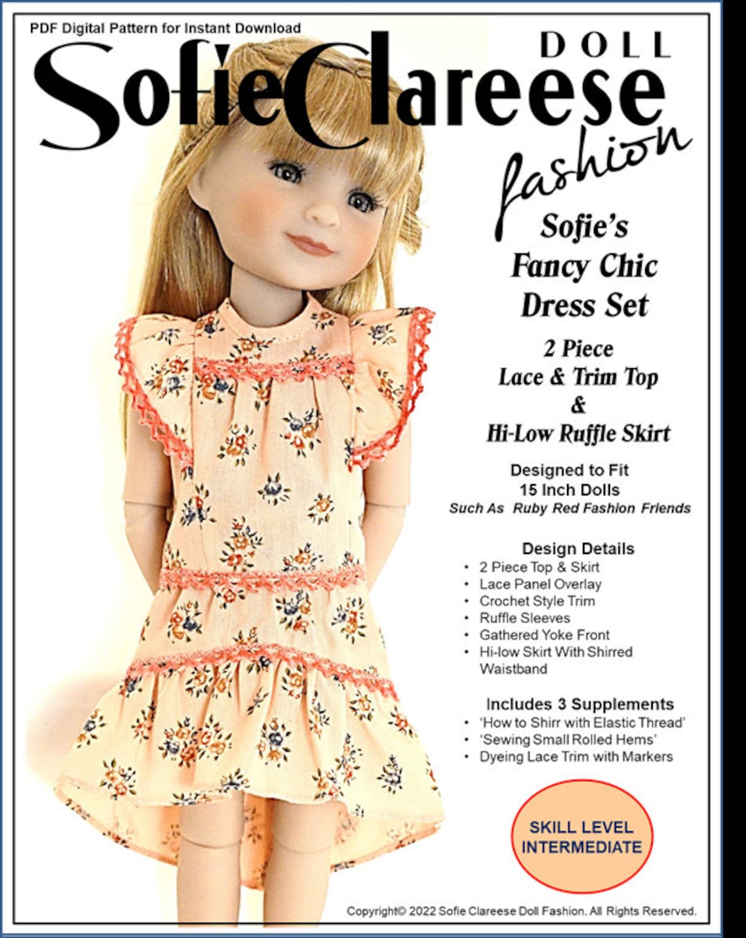 15” Doll Clothes Pattern – Sofie’s Fancy Chic Dress Set– Digital PDF by ...