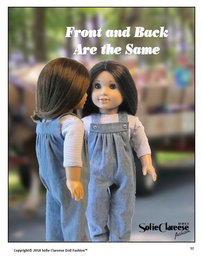 18 Inch Doll Clothes Sew Pattern- Overall Bib Pants & Jumper Dress ...
