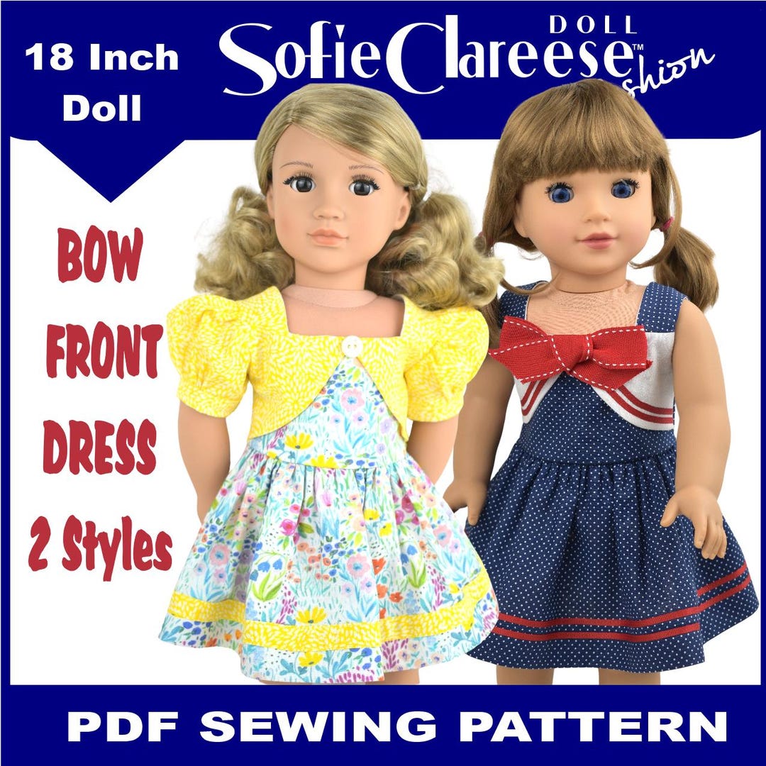 18 Inch Doll - Bow Front Puffed Sleeve or Sleeveless Delightful Dress ...