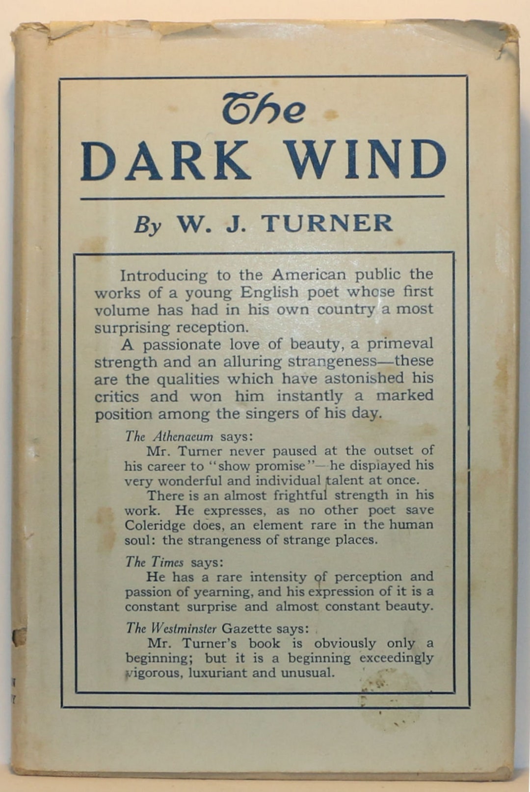 1920 the Dark Wind by W. J. TURNER (w/jacket!) - Etsy