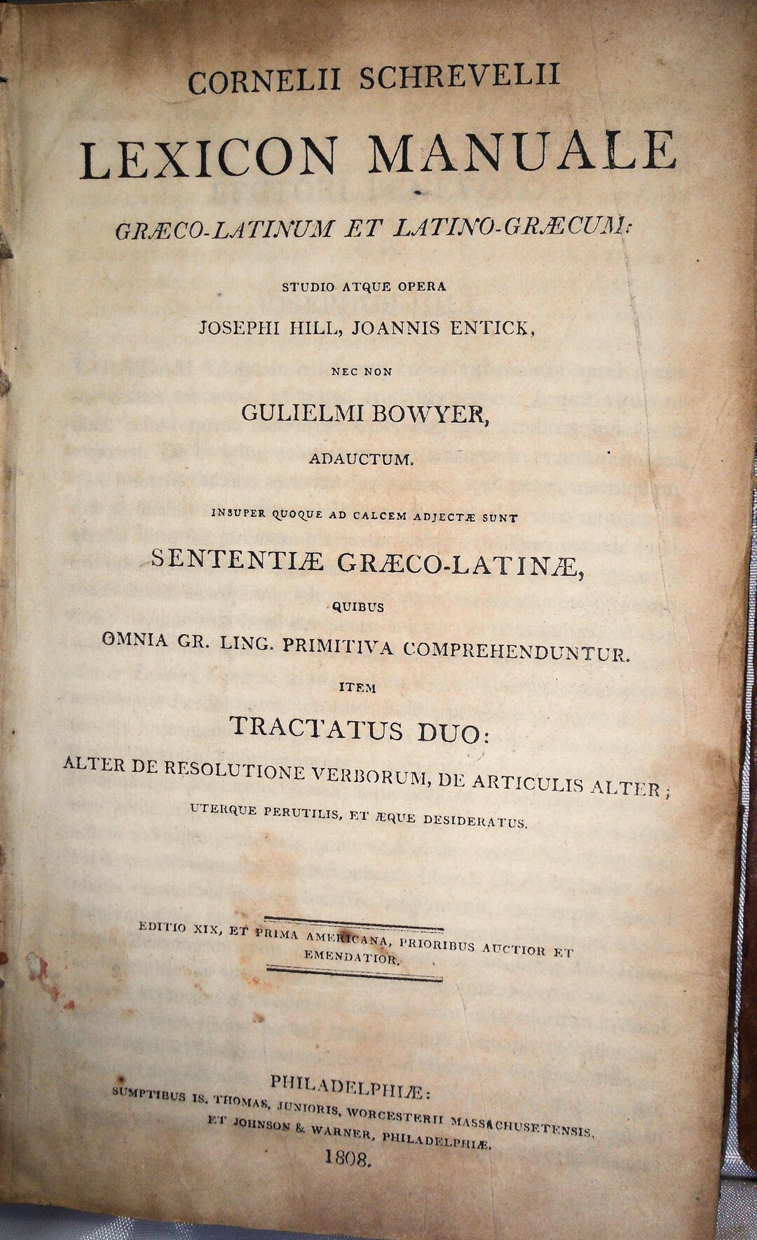 1808 LATIN Book Lexicon Manuale Græco-latinum Et Latino-græcum latin ...