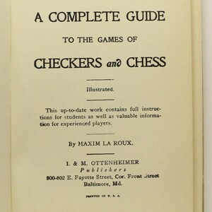 A Complete Guide to the Games of Checkers and Chess 1916 - Etsy