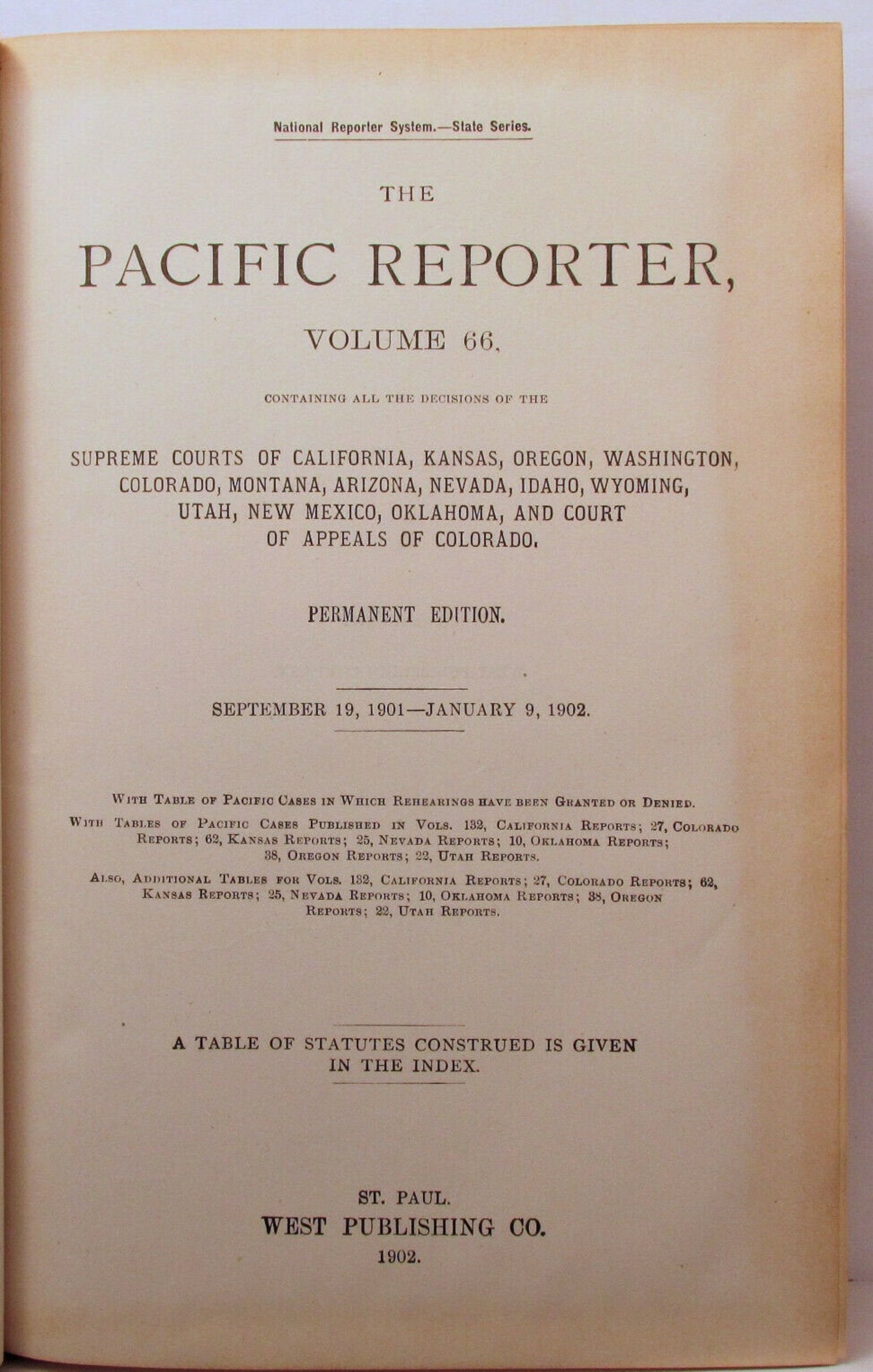 1902 PACIFIC Reporter (VOL. 66) Government Law Courts United States ...