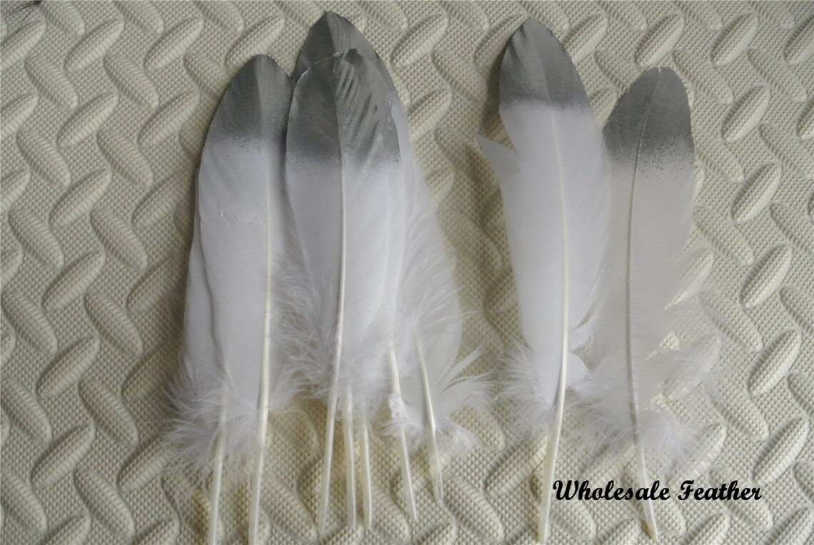 100 pcs white GOOSE feathers with silver Tips loose for craft | Etsy