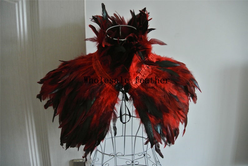 RED Feather Cape Feather Jacket Feather Shawl Rooster Feather Cape ...